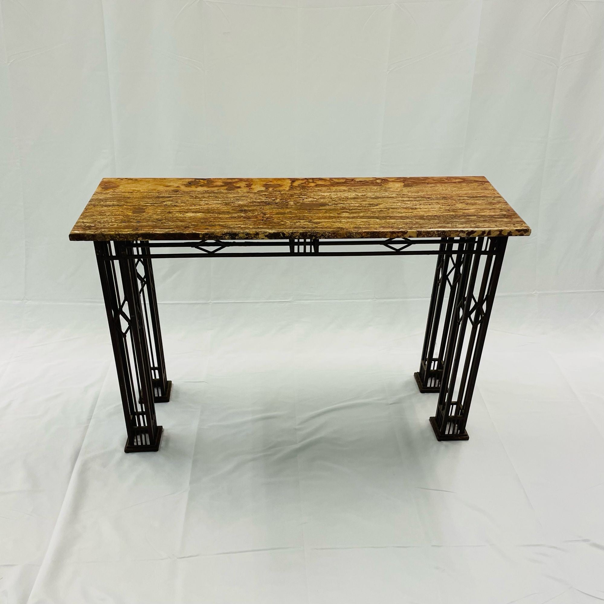 French Iron Work Console / Sofa Table, Marble Top For Sale at 1stDibs