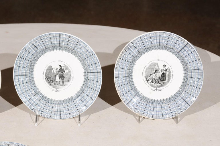 French J. Vieillard and Cie Bordeaux Plates with Pastoral Scenes, 19th ...