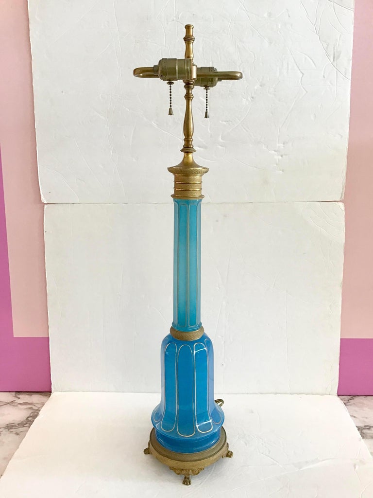 French Jansen Style Turquoise Glass and Gilt Bronze Table Lamp For Sale ...