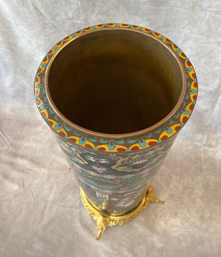 French Japonisme Gilt-Bronze Mounted Champleve Enamel Vase For Sale at ...