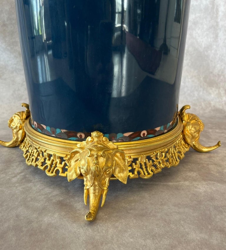 French Japonisme Gilt-Bronze Mounted Champleve Enamel Vase For Sale at ...