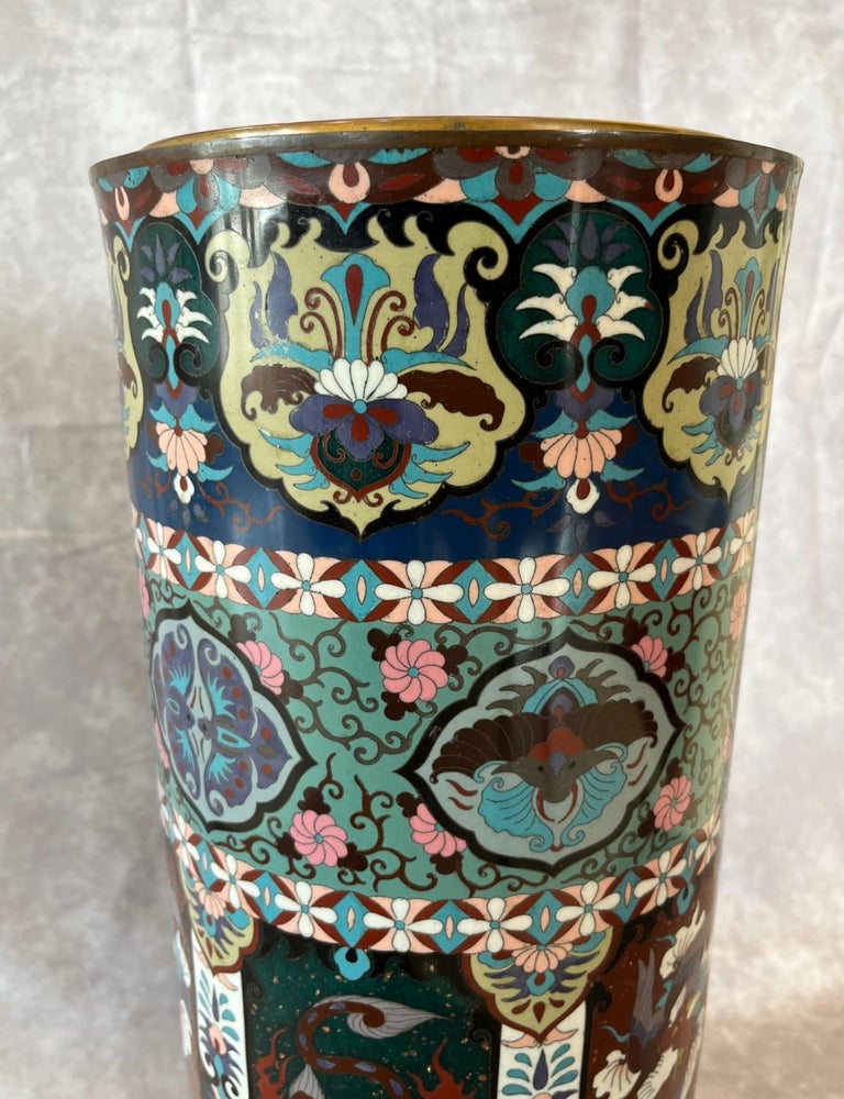 French Japonisme Gilt-Bronze Mounted Champleve Enamel Vase For Sale at ...