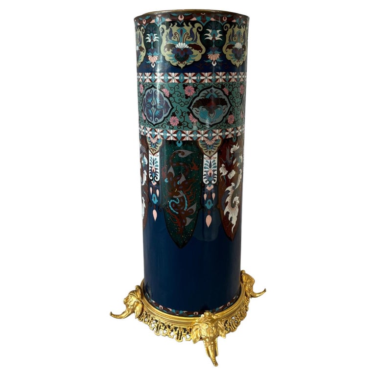 French Japonisme Gilt-Bronze Mounted Champleve Enamel Vase For Sale at ...