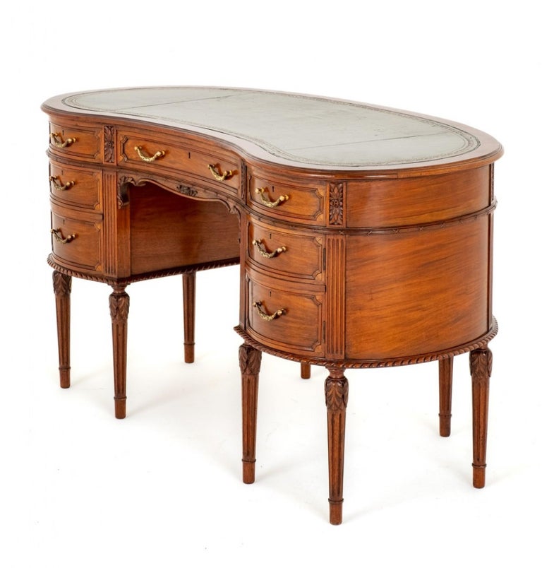 French Kidney Desk Bureau Plat Antique Mahogany For Sale at 1stDibs