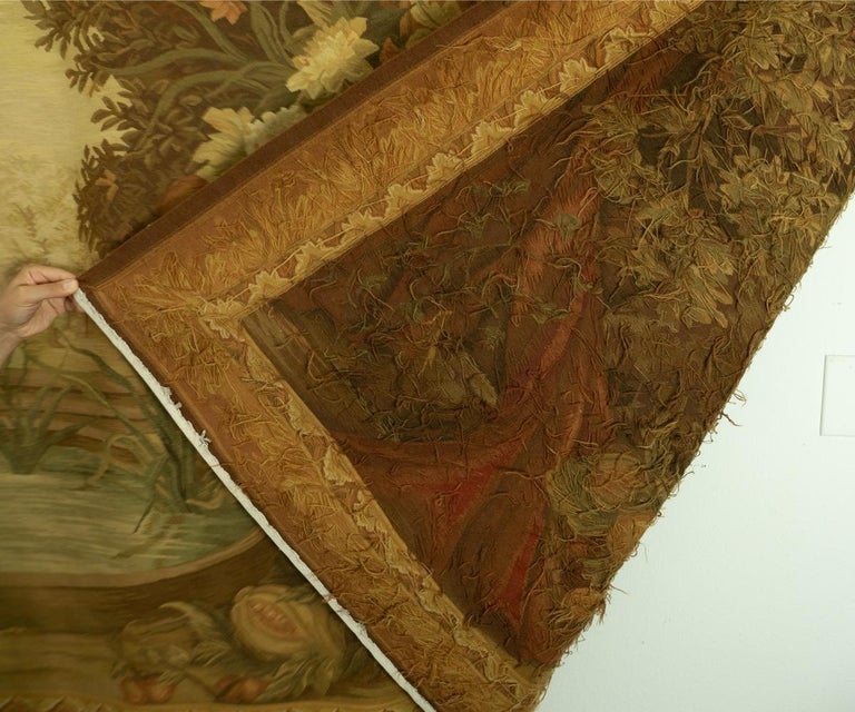 French Landscape Scene Handwoven Large Tapestry with Heavy Rod at 1stDibs