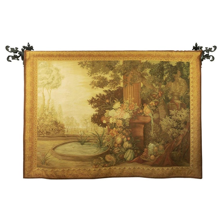 French Landscape Scene Handwoven Large Tapestry with Heavy Rod at 1stDibs