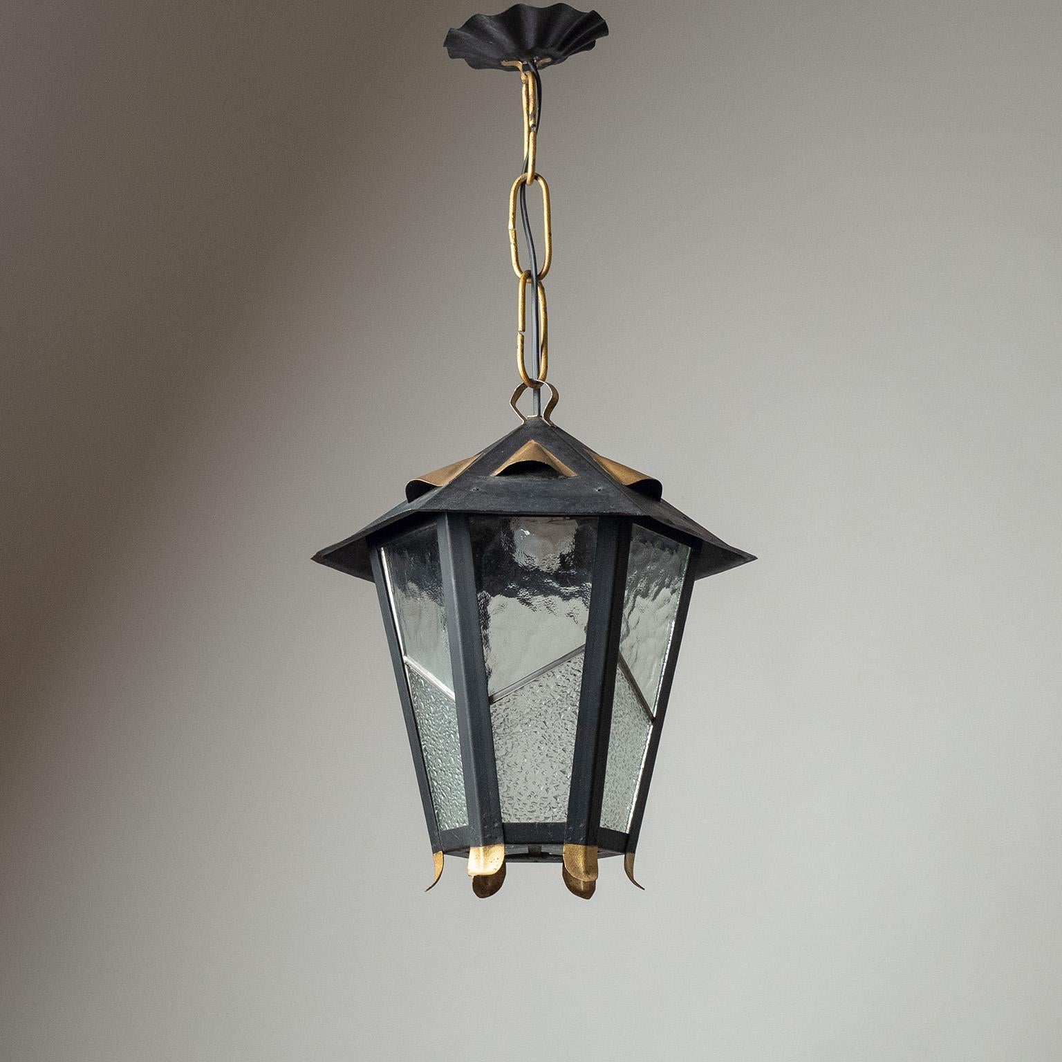 French Lantern, 1960s, Steel and Textured Glass at 1stDibs