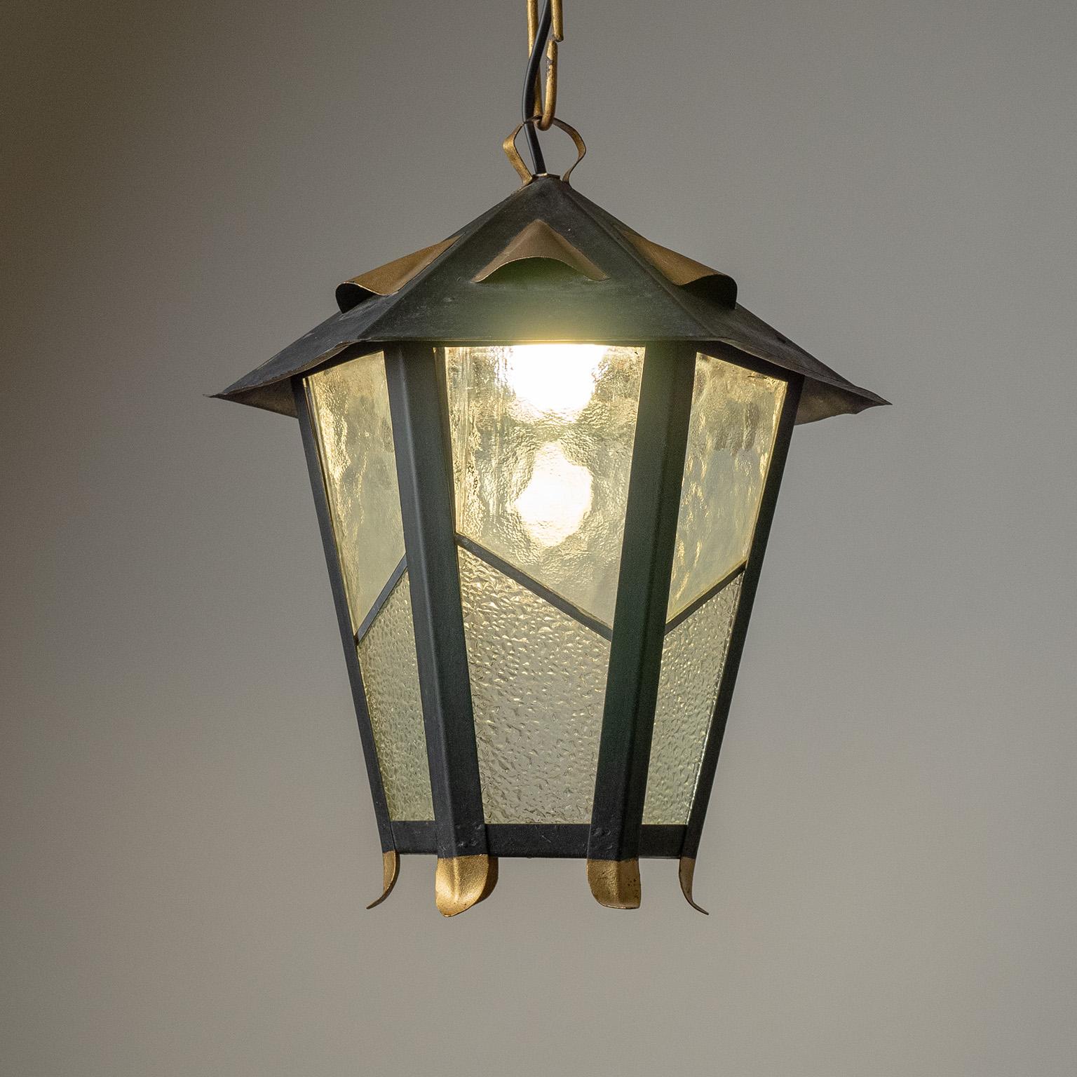 French Lantern, 1960s, Steel and Textured Glass at 1stDibs