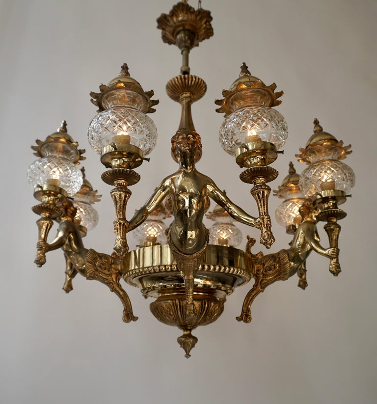 French Large Bronze Chandelier with Angels Holding Double Torches For ...