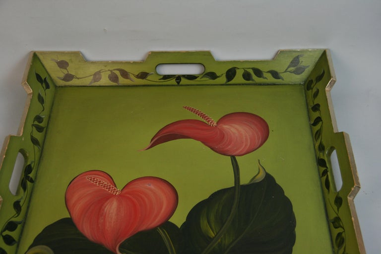 French, Large Rimmed Flower Wood Serving Tray For Sale at 1stDibs