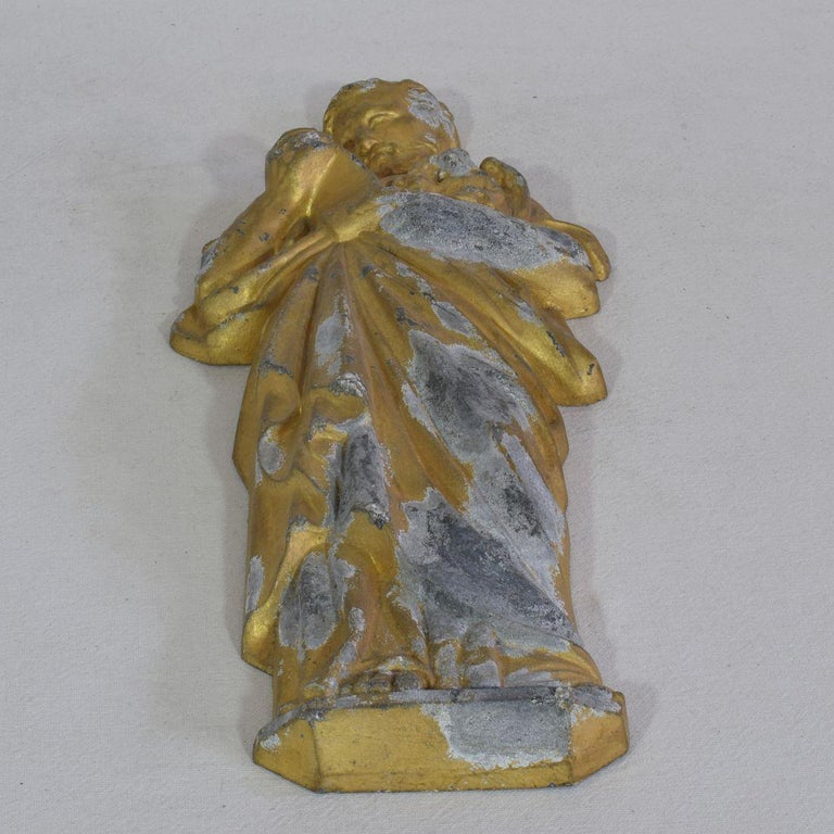 French Late 19th Century Neo Gothic Gilded Metal Saint Statue at 1stDibs