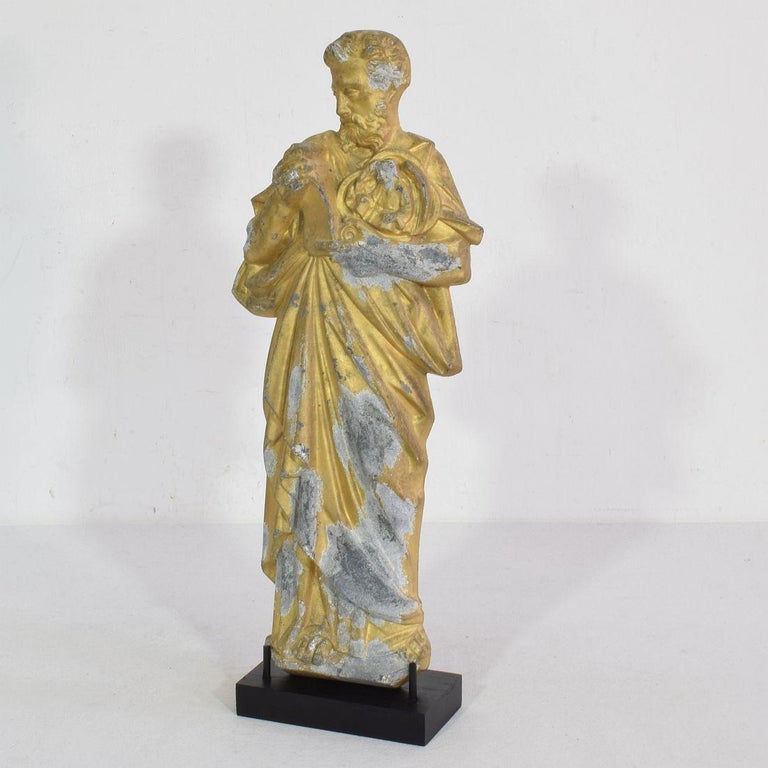 French Late 19th Century Neo Gothic Gilded Metal Saint Statue at 1stDibs