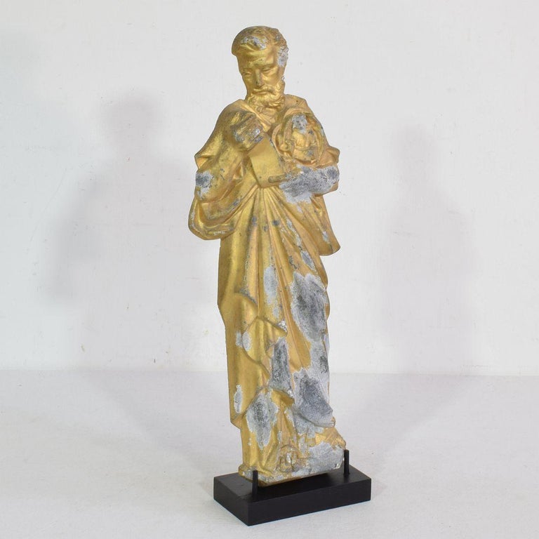 French Late 19th Century Neo Gothic Gilded Metal Saint Statue at 1stDibs