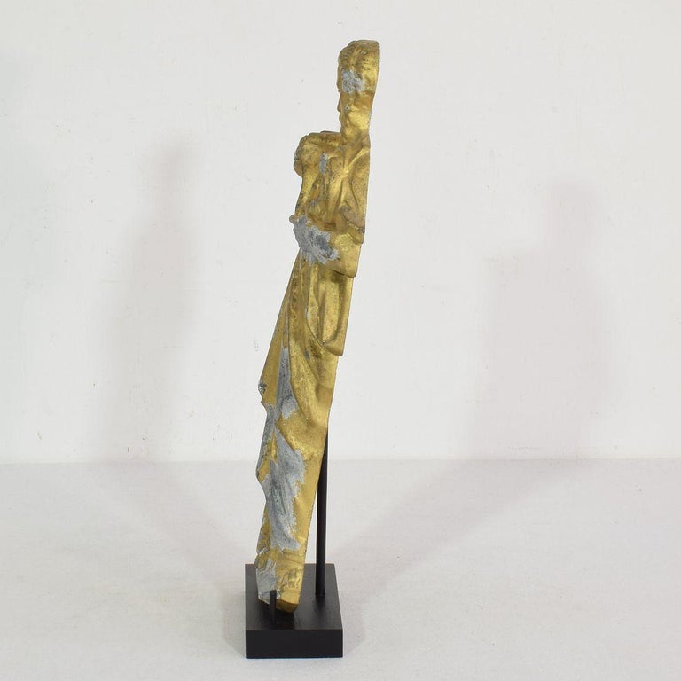 French Late 19th Century Neo Gothic Gilded Metal Saint Statue at 1stDibs