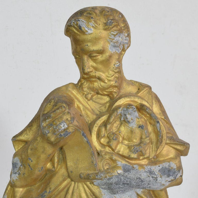 French Late 19th Century Neo Gothic Gilded Metal Saint Statue at 1stDibs