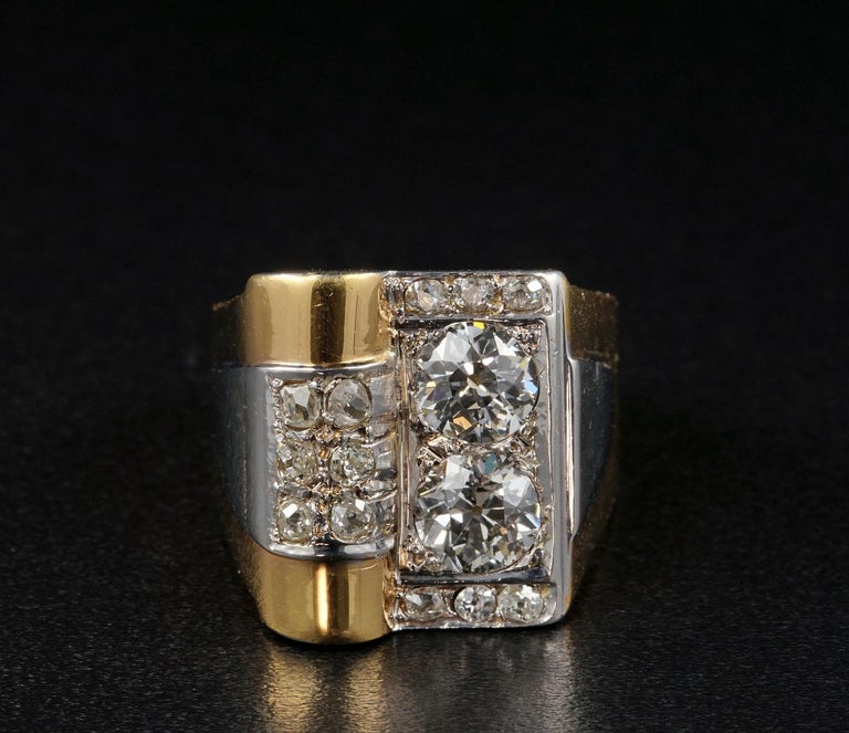 French Late Art Deco Distinctive 1.95 Carat Diamond Cocktail Ring For ...