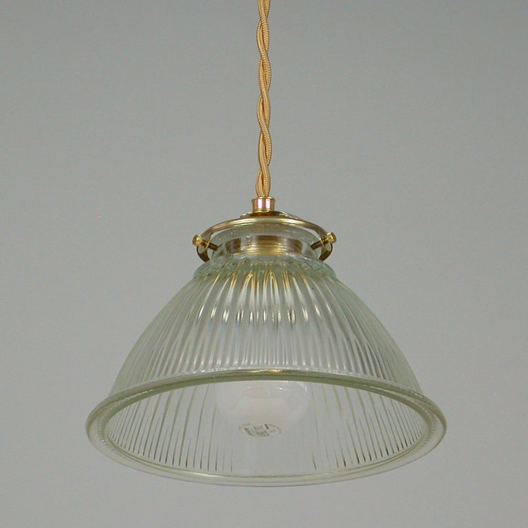 French Late Art Deco Holophane Industrial Glass Pendant Light, 1930s to ...