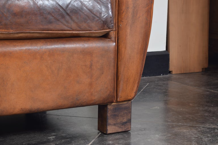 French Late Deco Period Leather Upholstered Four Cushion Sofa, ca. 1940 ...