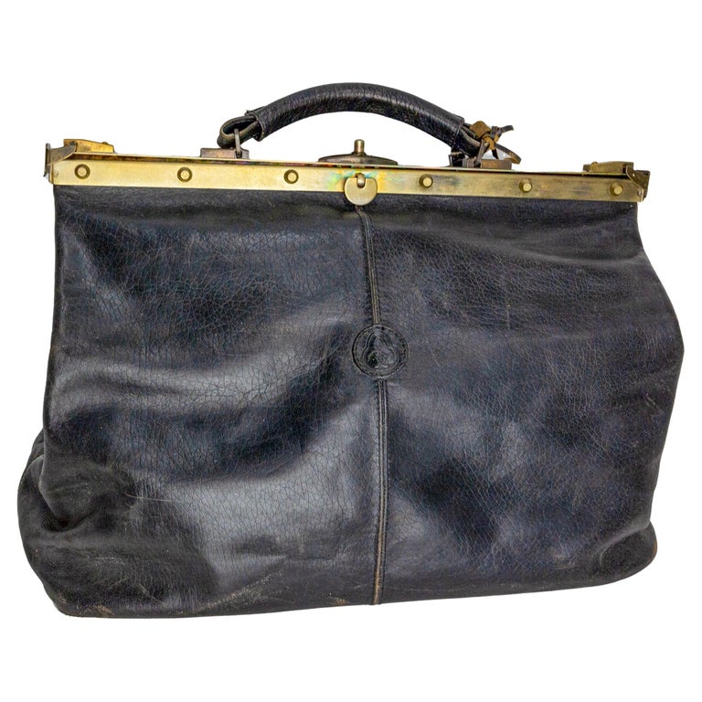 French Leather and Brass Travel Bag Sac De Diligence IMA, Mid-Century ...