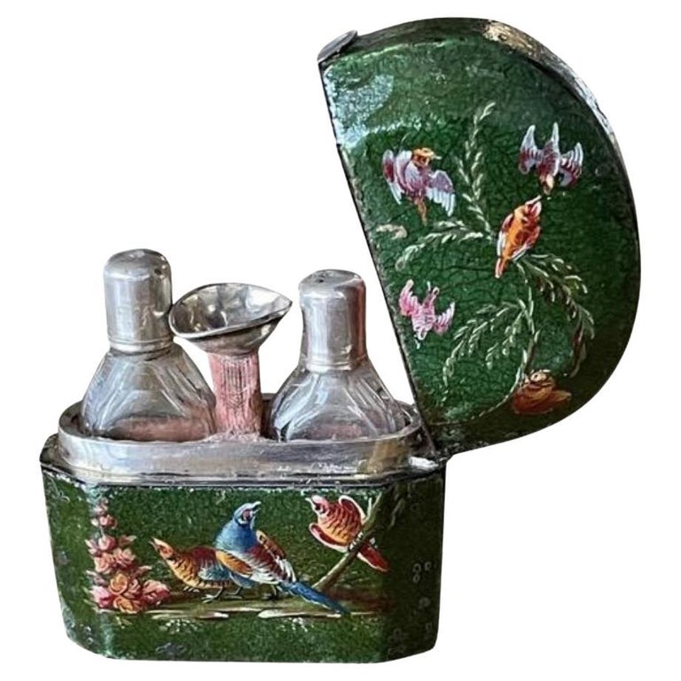 French Leather and Sterling Perfume Set and Etui For Sale at 1stDibs