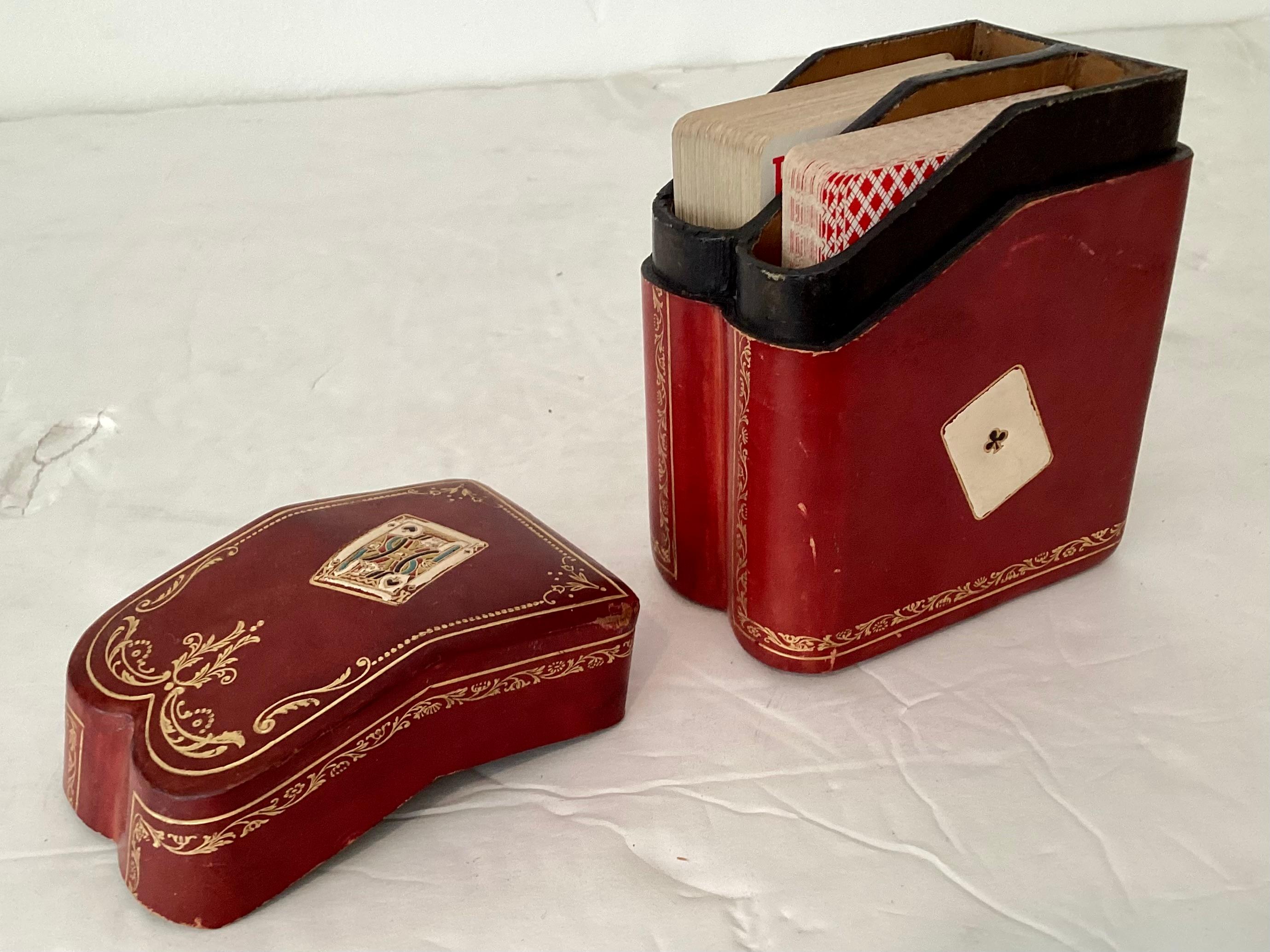 French Leather Playing Cards Box For Sale at 1stDibs