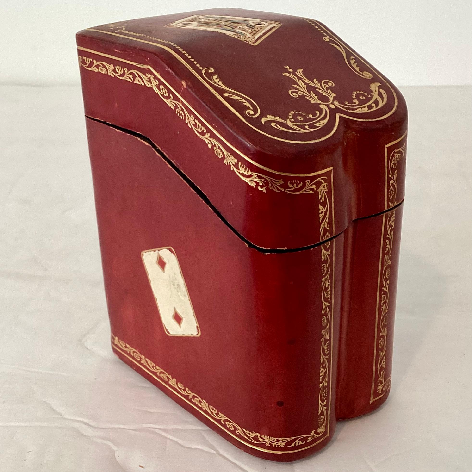 French Leather Playing Cards Box For Sale at 1stDibs