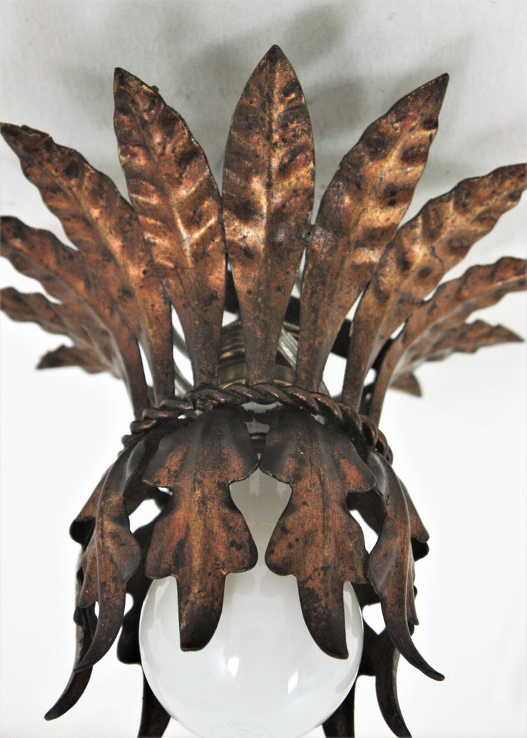 French Leaves Bouquet Crown Ceiling Light Fixture in Gilt Metal, 1940s ...
