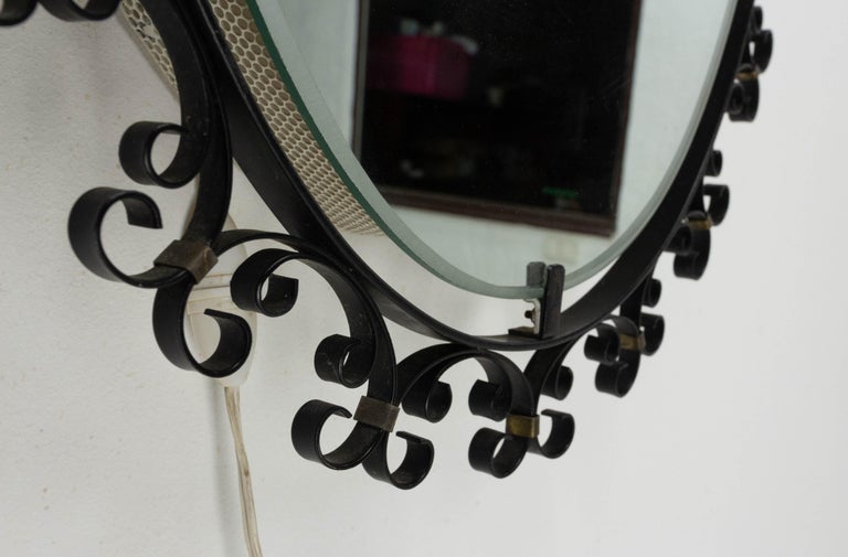 French Lighted Mirror Metal Framework, circa 1960 For Sale at 1stDibs