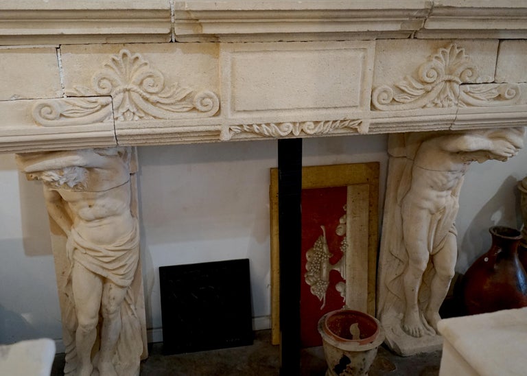 French Limestone Mantel Atlas Atlantes For Sale at 1stDibs