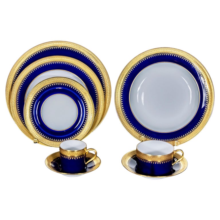 French Limoges 90 Pcs. Dinner Set in Cobalt Blue/Gold Decor For Sale at ...