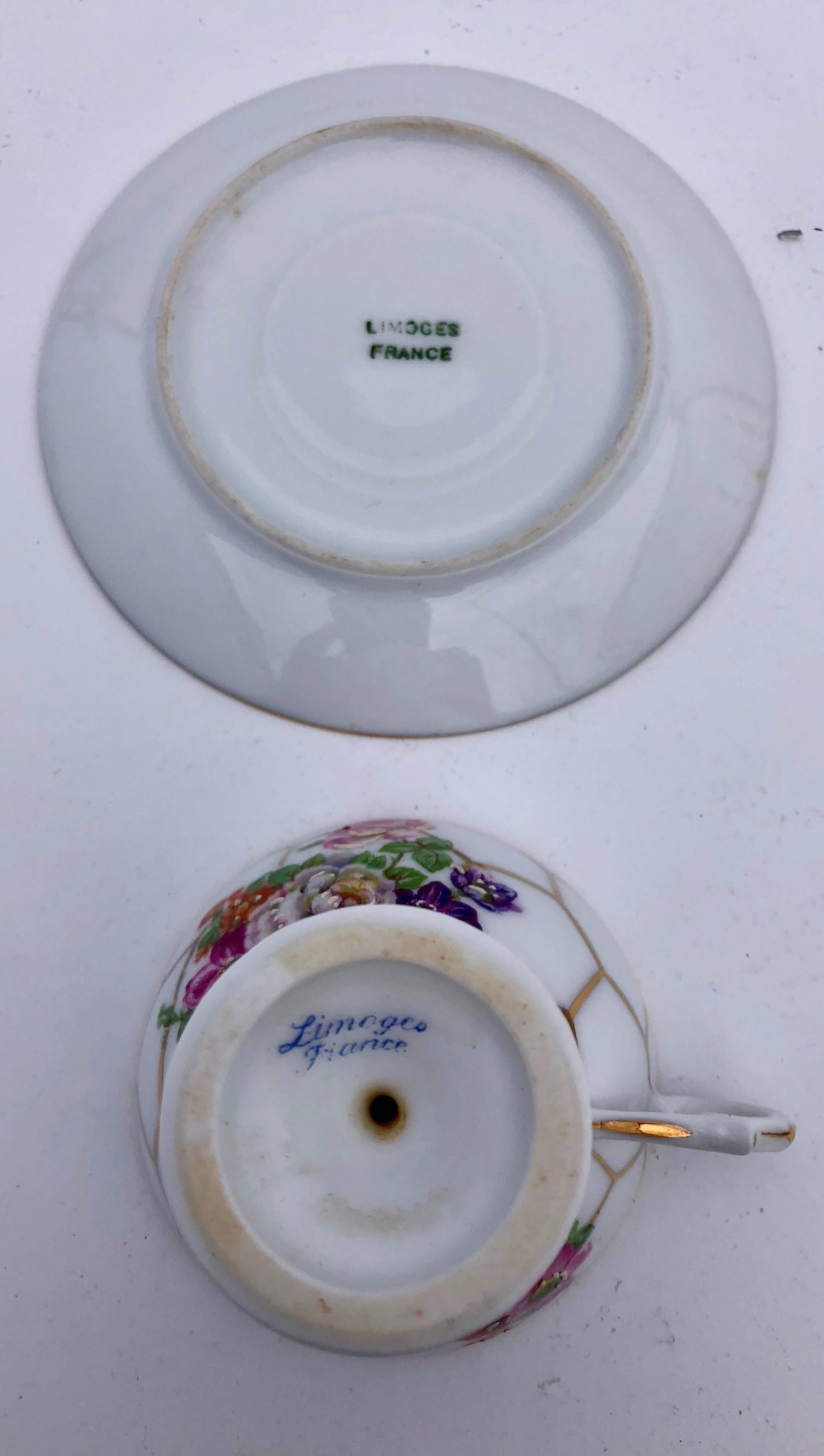 Limoges Bone China Tea Cups with Legs and Saucers, Set of Three, Early ...