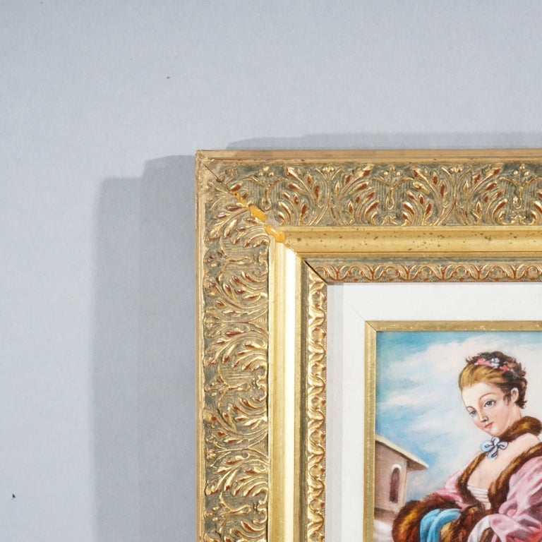 French Limoges Enamel on Copper Portrait Painting of a Woman, 20th C For Sale at 1stDibs