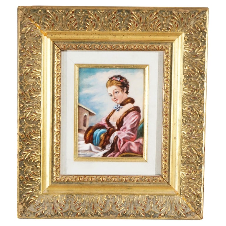 French Limoges Enamel on Copper Portrait Painting of a Woman, 20th C For Sale at 1stDibs