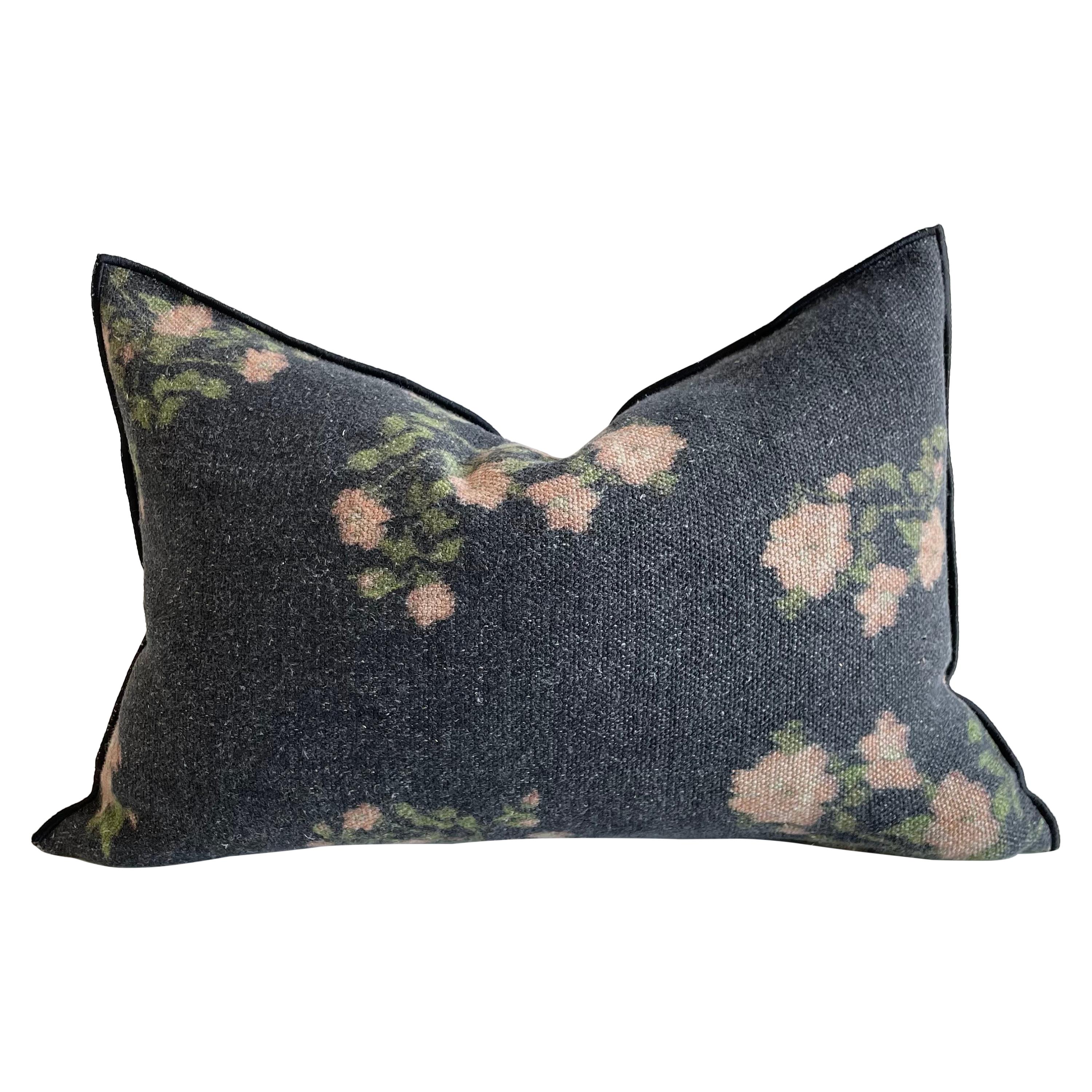 Wabi Sabi French Linen Roses Lumbar Pillow For Sale at 1stDibs