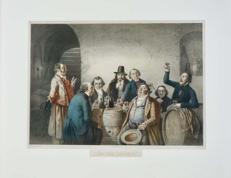 French Lithograph of Wine Drinkers Enjoying Festivities at 1stDibs