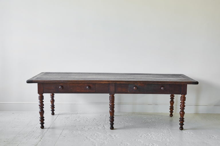 French Long Table with Turned Legs at 1stDibs