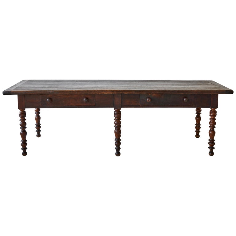 French Long Table with Turned Legs at 1stDibs