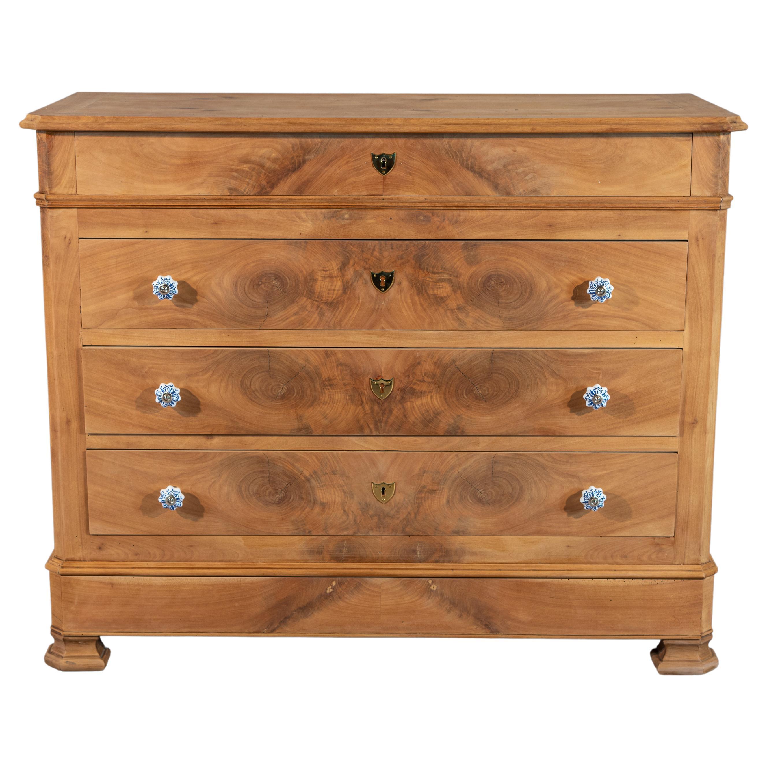 French 1870s Louis-Philippe Style Bleached Commode with White Marble ...