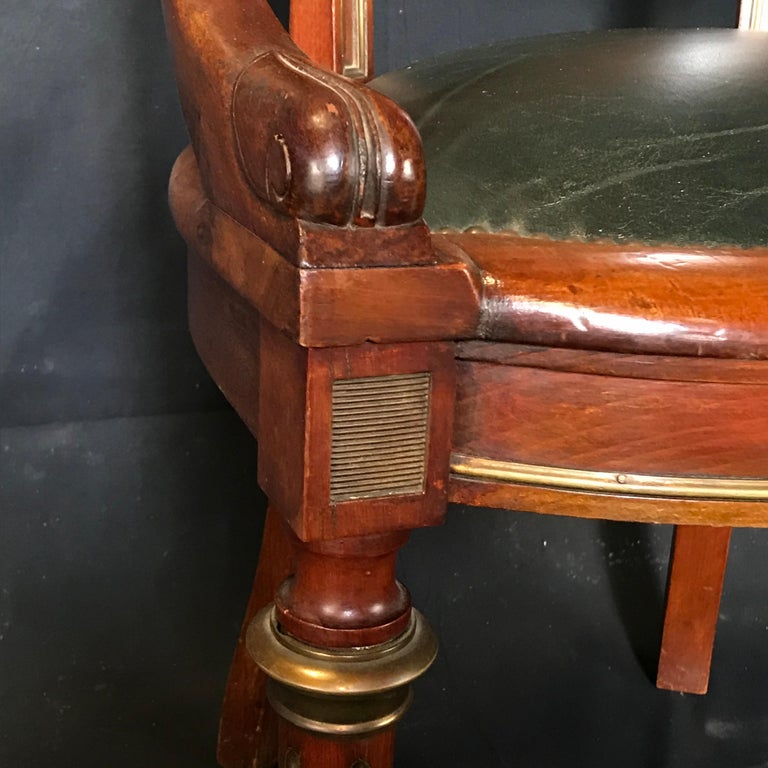 French Louis Philippe Brass Trimmed Leather and Walnut Desk Chair at ...
