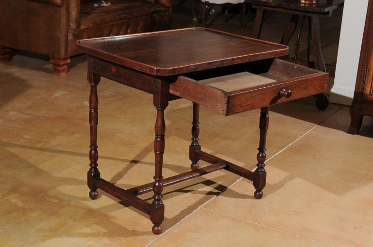 French Louis XIII Style 1850s Walnut Side Table with Drawer and Turned ...