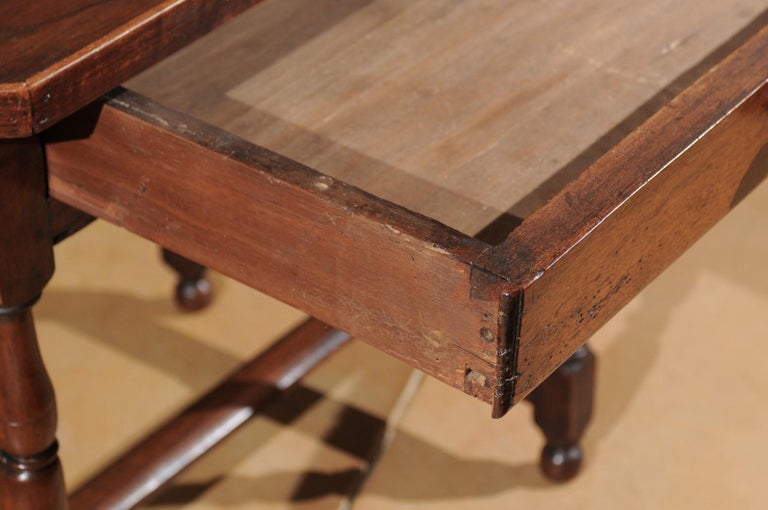 French Louis XIII Style 1850s Walnut Side Table with Drawer and Turned ...
