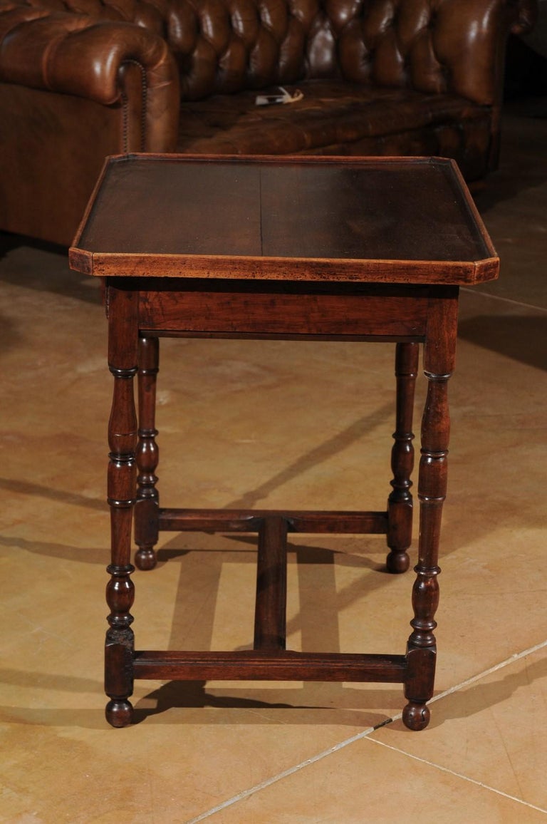 French Louis XIII Style 1850s Walnut Side Table with Drawer and Turned ...