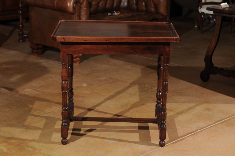 French Louis XIII Style 1850s Walnut Side Table with Drawer and Turned ...
