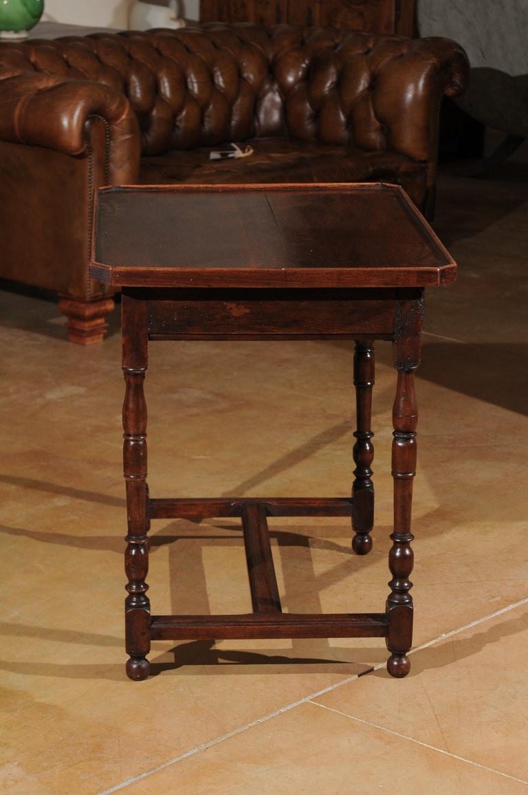 French Louis XIII Style 1850s Walnut Side Table with Drawer and Turned ...