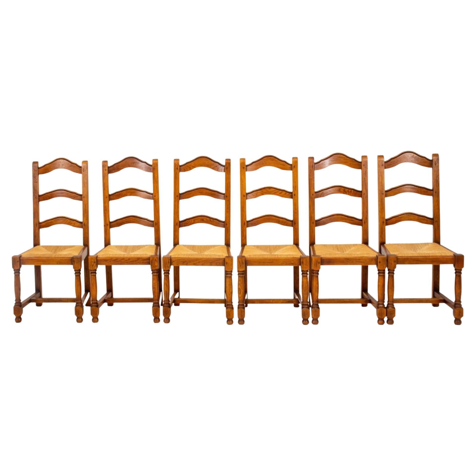 French Louis XIII Style Carved Oak Dining Chair, 6 at 1stDibs