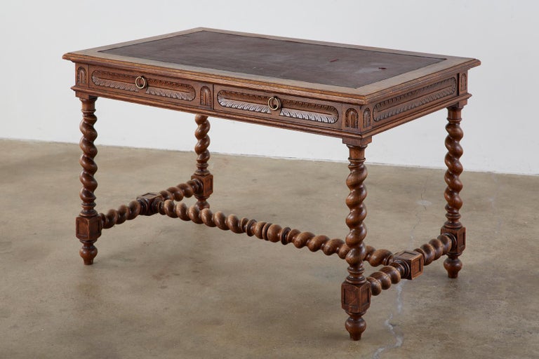 French Louis XIII Style Oak Barley Twist Library Writing Desk at 1stDibs