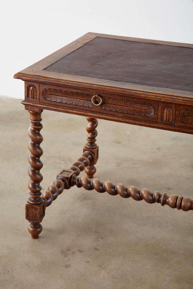 French Louis XIII Style Oak Barley Twist Library Writing Desk at 1stDibs