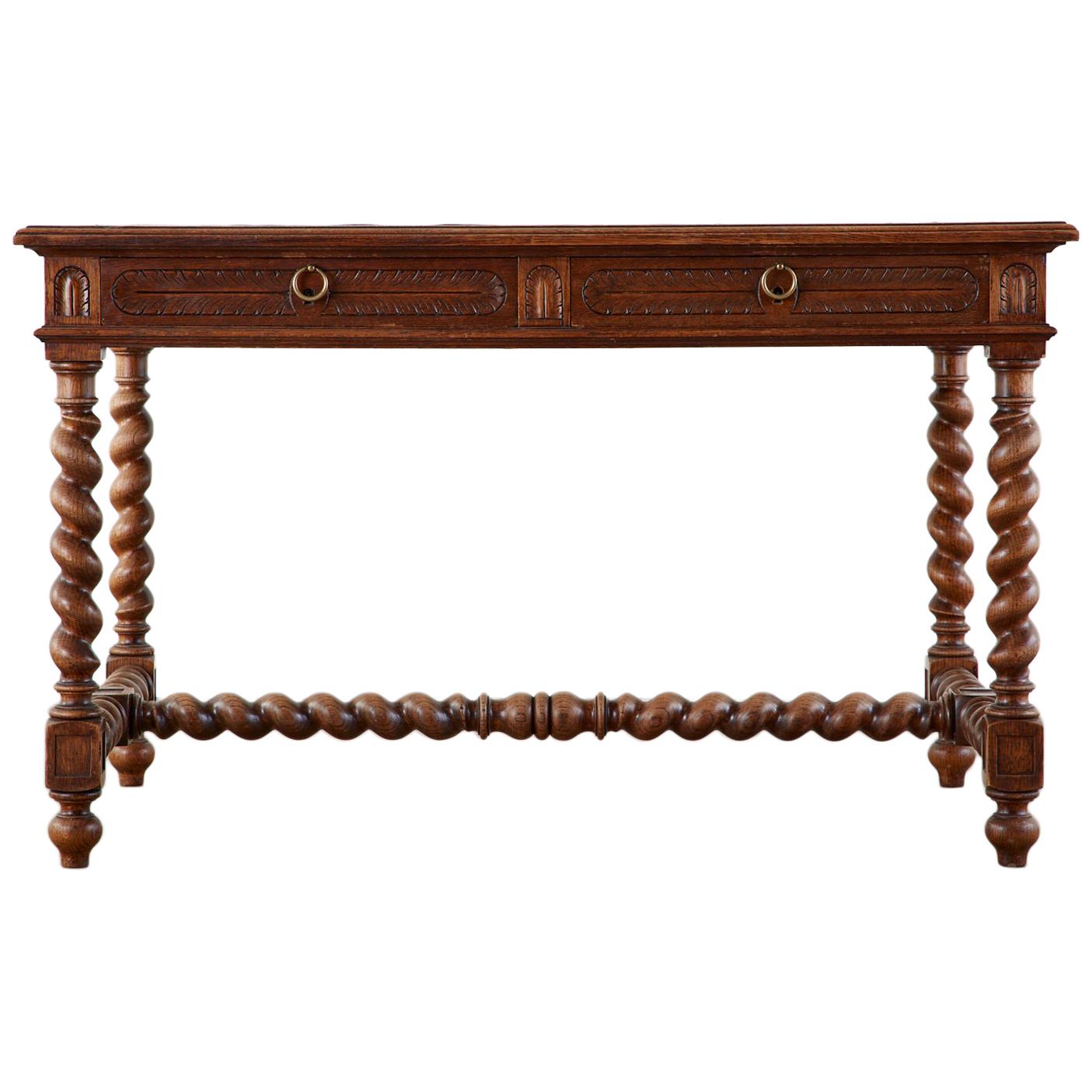 French Louis XIII Style Oak Barley Twist Library Writing Desk at 1stDibs