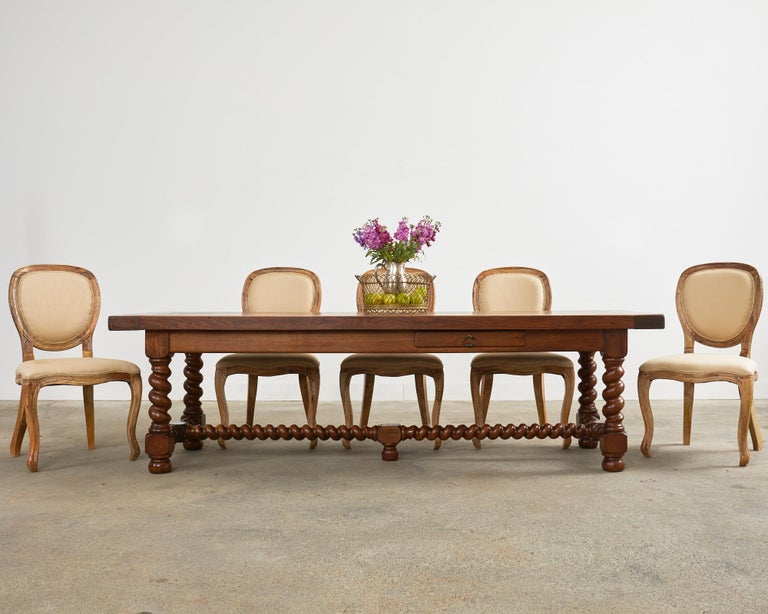 French Louis XIII Style Oak Barley Twist Trestle Dining Table For Sale ...