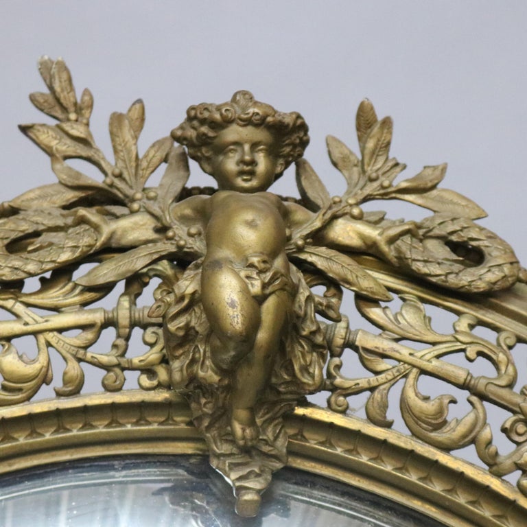 French Louis XIV Gilt Meta Figural Cherub Bullseye Wall Mirror, circa ...